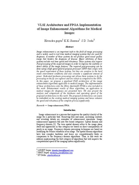 vlsi architecture and fpga implementation of image enhancement algorithms for medical images