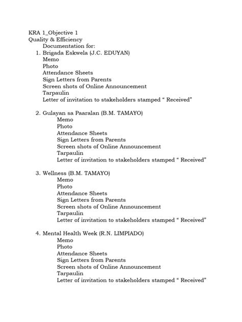 List Of Movs Opcrf 2022 2023 Pdf Memorandum
