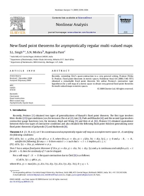 pdf new fixed point theorems for asymptotically regular multi valued maps rajendra pant