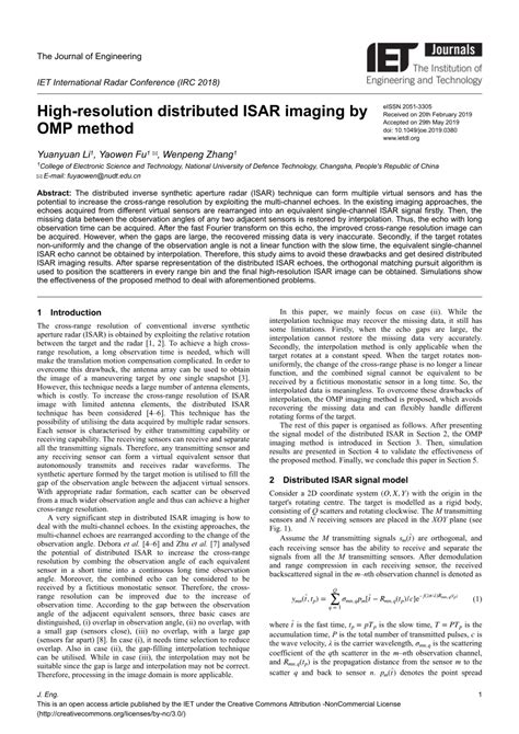 pdf high resolution distributed isar imaging by omp method
