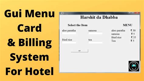 how to create gui menu and billing system for restaurant using python youtube