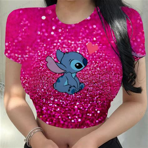Disney Female Clothing Sexy Y2k Slim Fit Kawaii Summer Stitch Party Fashion Woman Blouses 2023