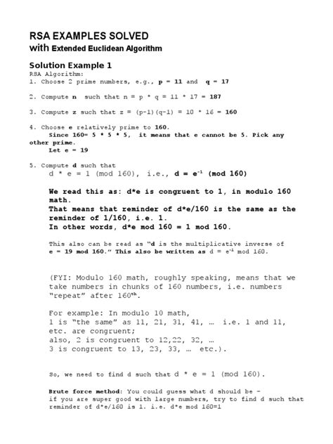 08 extended euclidean algorithm solutions pdf public key cryptography discrete mathematics