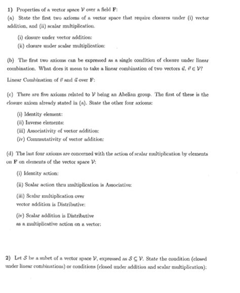 solved properties of a vector apace v over a field f a