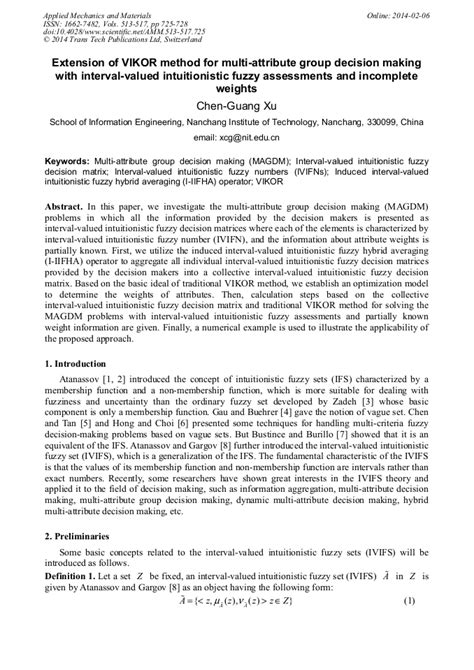extension of vikor method for multi attribute group decision making with interval valued