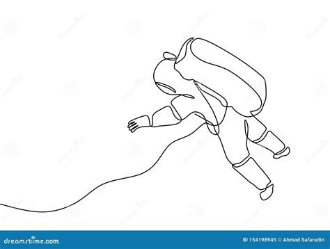 Continuous Line Drawing Astronaut Minimalist Design On Space Travel One