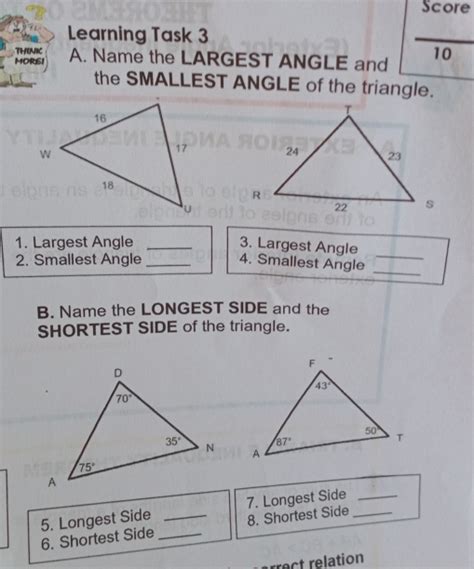 solved score learning task 3 thv morei a name the largest angle and 10 the smallest angle of