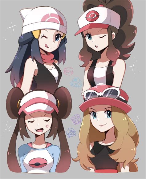 Dawn Pokemon Hilda Pokemon Rosa Pokemon Serena Pokemon Multiple Girls Hat Tongue One