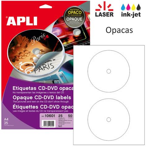 Etiquetas Para Cd Dvd Mega Apli Opacas Pte Etiquetas