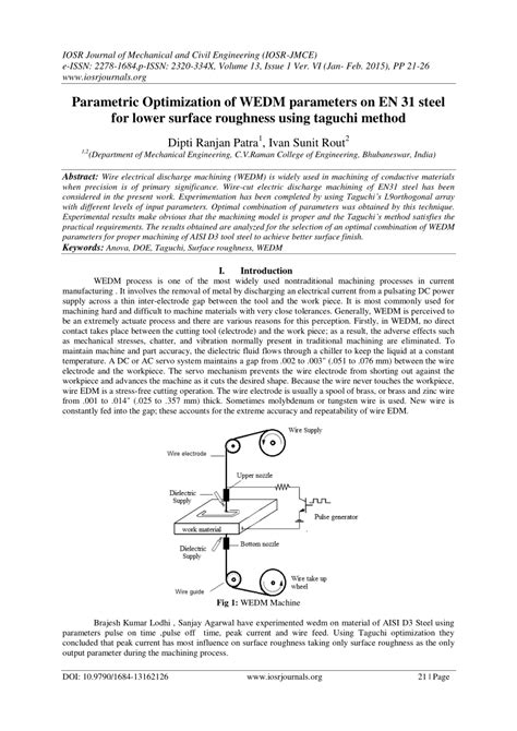 pdf parametric optimization of wedm parameters on en 31 steel for