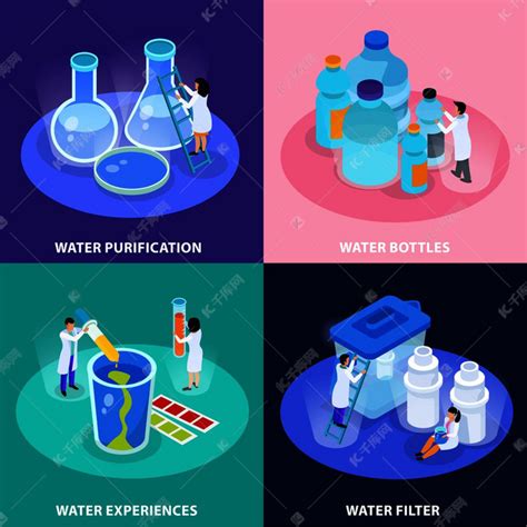 水净化等距图标集与水瓶体验和过滤器描述矢量图素材图片免费下载 千库网