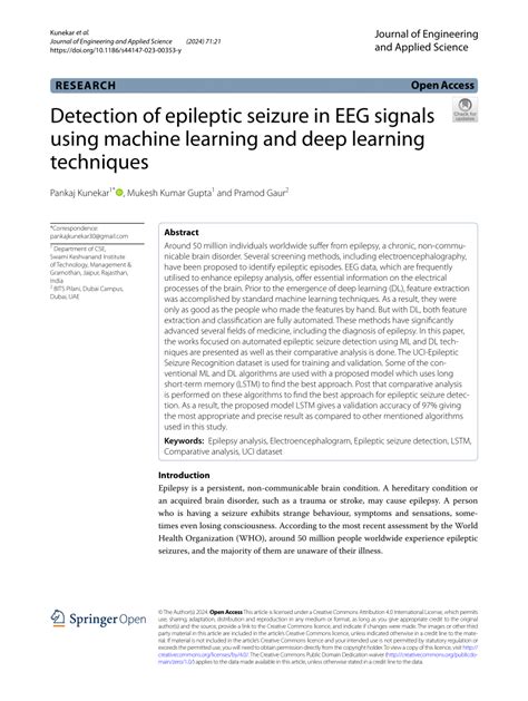 pdf detection of epileptic seizure in eeg signals using machine learning and deep learning