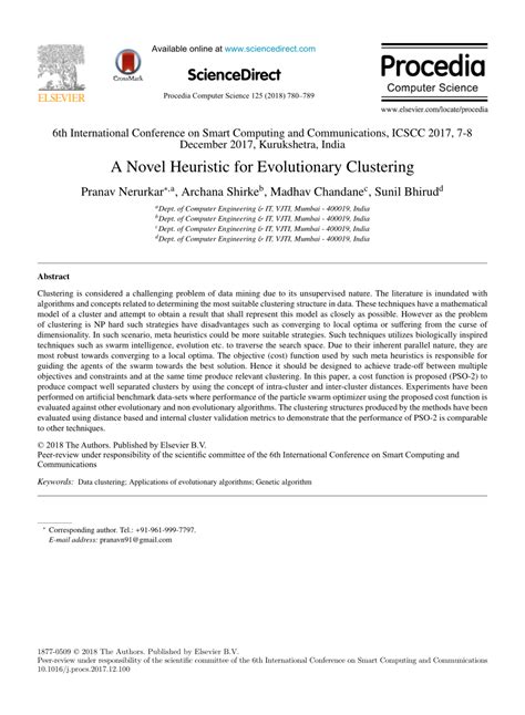 pdf a novel heuristic for evolutionary clustering