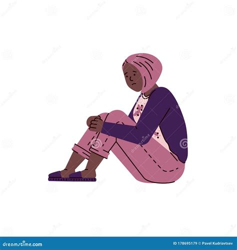 Sad Depressed Woman Sitting On Floor Sketch Vector Illustration Isolated Stock Vector