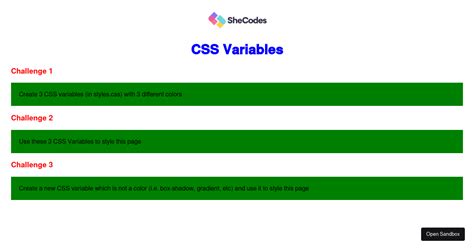 CSS Variables Challenge Forked Codesandbox
