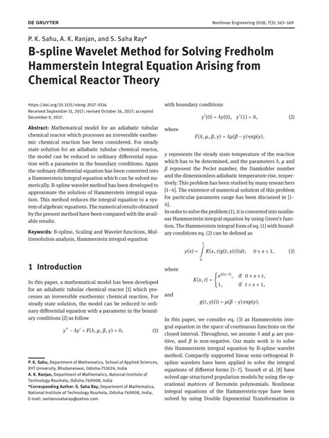 pdf b spline wavelet method for solving fredholm hammerstein integral equation arising from