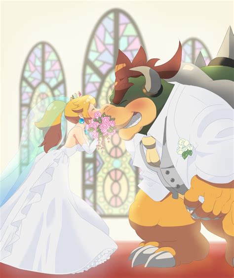 Safebooru 1girl Alternate Hairstyle Blonde Hair Bouquet Bowser Bridal Veil Dress Fangs Flower