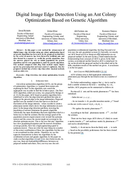 pdf digital image edge detection using an ant colony optimization based on genetic algorithm