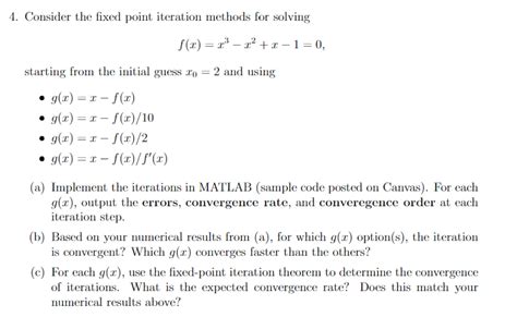 solved 4 consider the fixed point iteration methods for