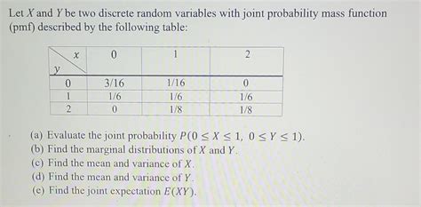 solved let x and y be two discrete random variables with