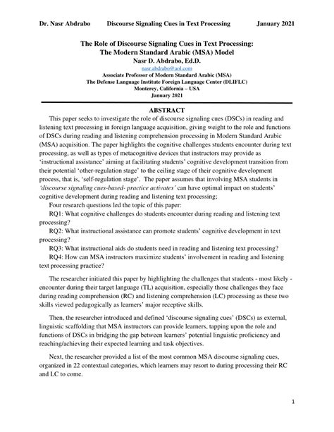 pdf dr nasr abdrabo discourse signaling cues in text processing the role of discourse