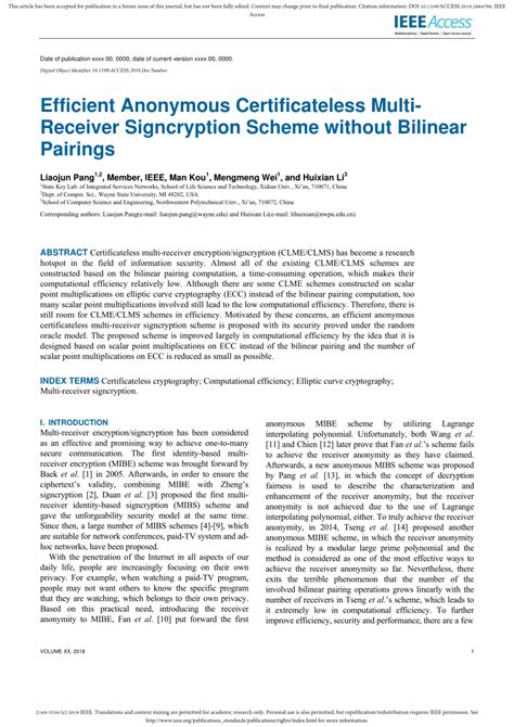 pdf efficient anonymous certificateless multi receiver signcryption scheme without bilinear