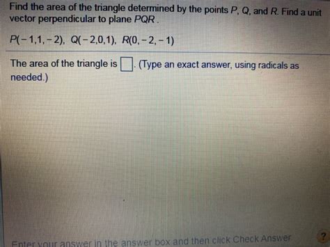 solved find the area of the triangle determined by the