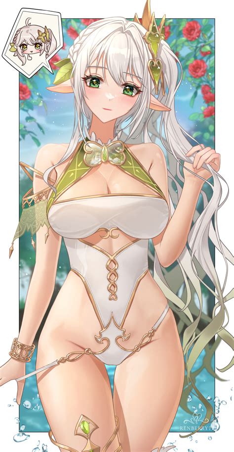 Rule 34 Aged Up Big Breasts Breasts Elf Female Female Only Genshin Impact Green Eyes Large