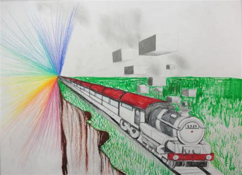 One Point Perspective Train Drawing