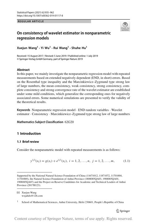 on consistency of wavelet estimator in nonparametric regression models request pdf