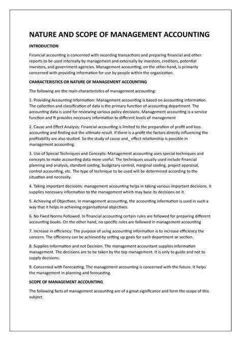 Nature AND Scope OF Management Accounting NATURE AND SCOPE OF