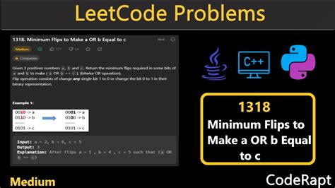 minimum flip to make a or b equal to c leetcode 1318 c python java leetcode daily
