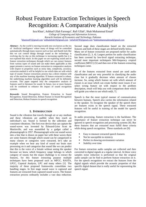 pdf robust feature extraction techniques in speech recognition a comparative analysis