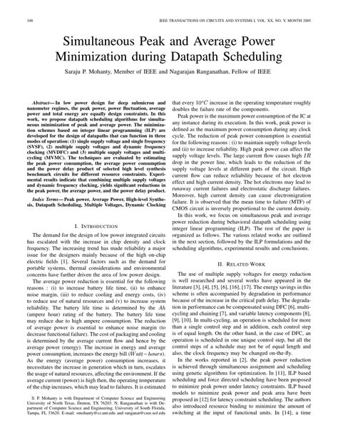 pdf simultaneous peak and average power minimization during datapath scheduling