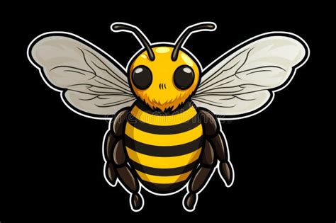 Cartoon Bee With Big Eyes And Black Background With White Outline Generative Ai Stock