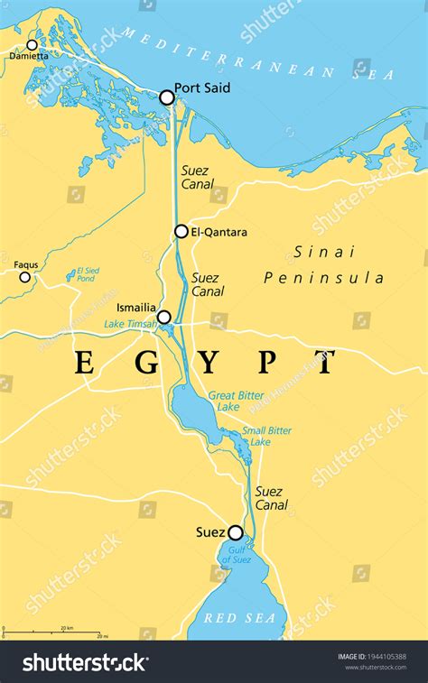 Suez Canal Political Map Artificial Sealevel Stock Vector Royalty Free 1944105388 Shutterstock