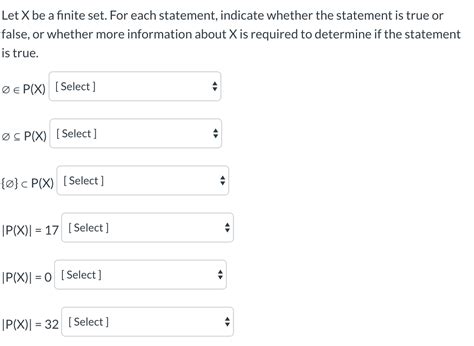Solved Let X Be A Finite Set For Each Statement Indicate Chegg