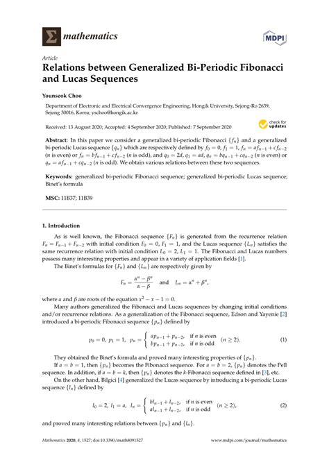 pdf relations between generalized bi periodic fibonacci and lucas sequences