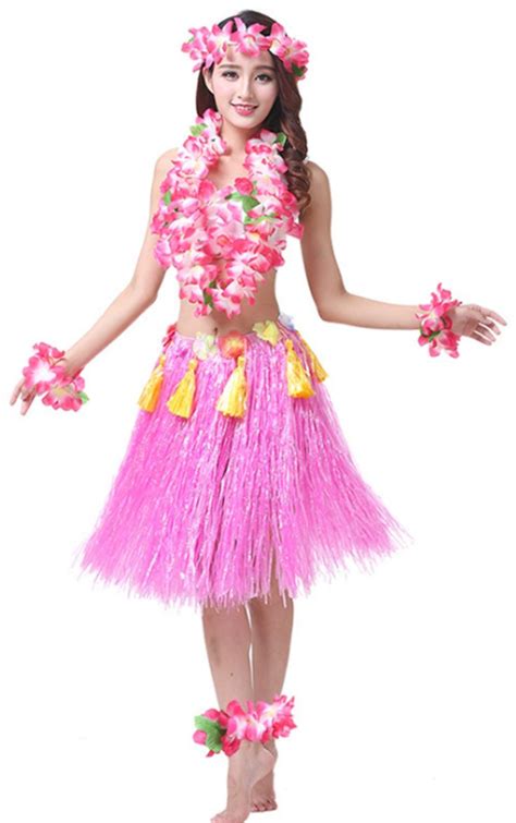 Yesier Hula Grass Skirts For Adults Hula Skirts For Women With Flower Leis Hawaiian Costumes For