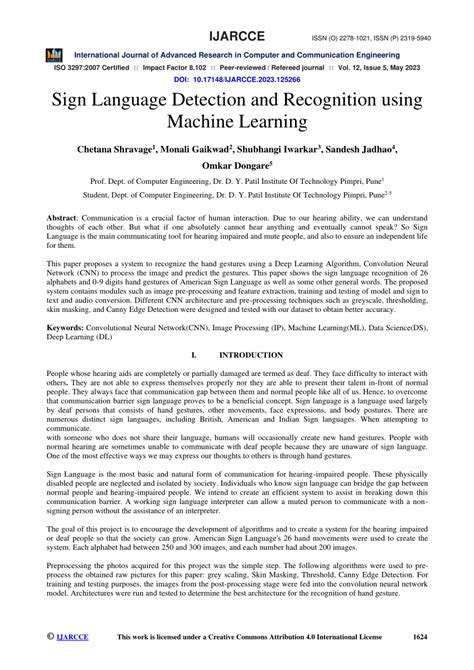 pdf sign language detection and recognition using machine learning