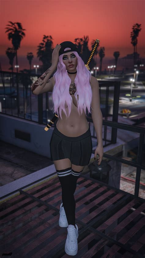 Rule 34 1girls Aubrey Adams Blue Eyes Breasts Cap Choker Cleavage Female Grand Theft Auto