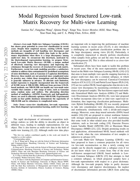 pdf modal regression based structured low rank matrix recovery for multi view learning