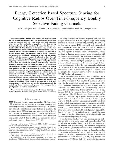 pdf energy detection based spectrum sensing for cognitive radios over time frequency doubly