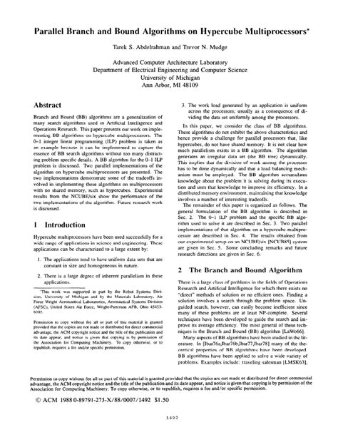 pdf parallel branch and bound algorithms on hypercube multiprocessors