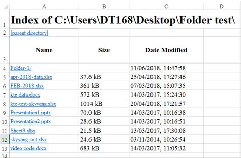 how to list all file names from a folder and sub folders into a worksheet