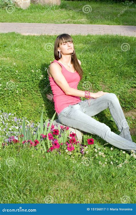 Girl Sunbathing Outdoor Stock Image Image Of Happy Meadow 15156017