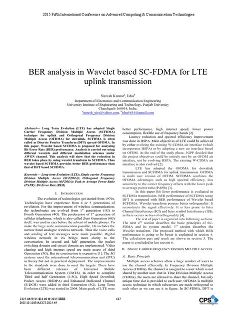 ber analysis in wavelet based sc fdma for lte uplink transmission pdf wavelet high speed