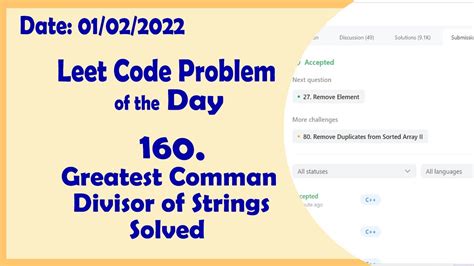 1071 greatest common divisor of strings leetcode daily challenge youtube