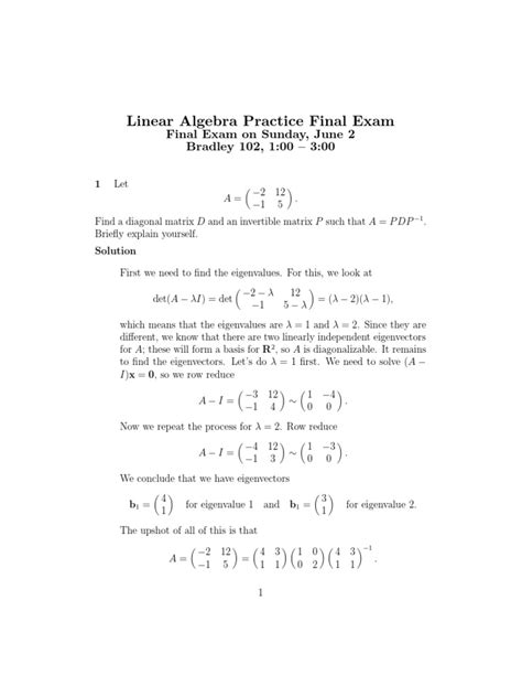 linear algebra practice final exam pdf eigenvalues and eigenvectors matrix mathematics