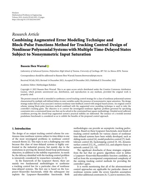 pdf combining augmented error modeling technique and block pulse functions method for tracking
